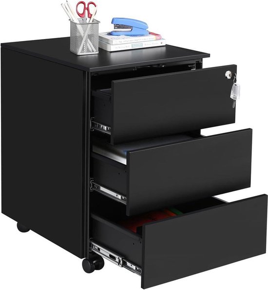 Songmics Ladeblok Zwart - rolcontainer met Slot en 3 Lades | bol.com