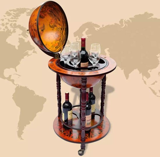 MEUBELEXPERT - Eucalyptushouten Globebar Bar Kast Drankkast Drankmeubel ...