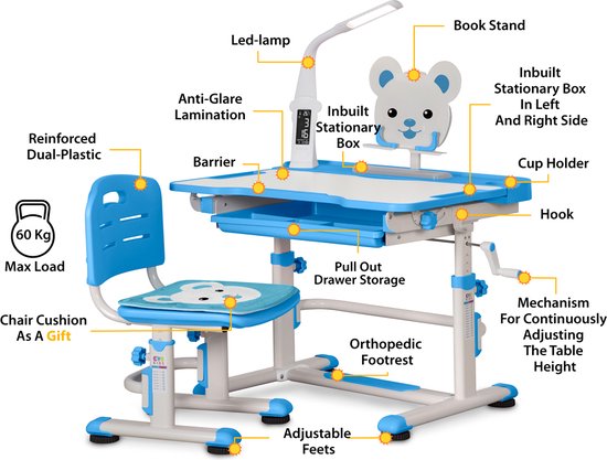 Mealux XL Teddy - Kinderbureau met bureaustoel – Kindertafel met stoel - Children's... | bol.com