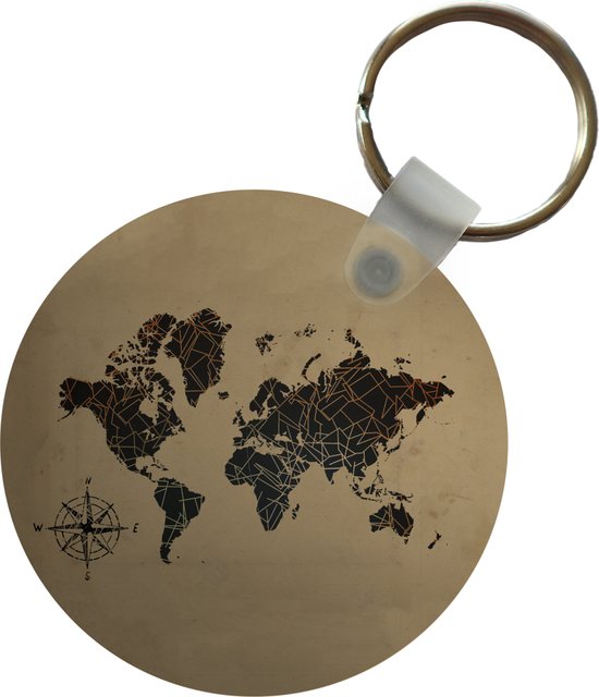 Sleutelhanger - Wereldkaart - Goud - Kompas - Plastic - Rond ...