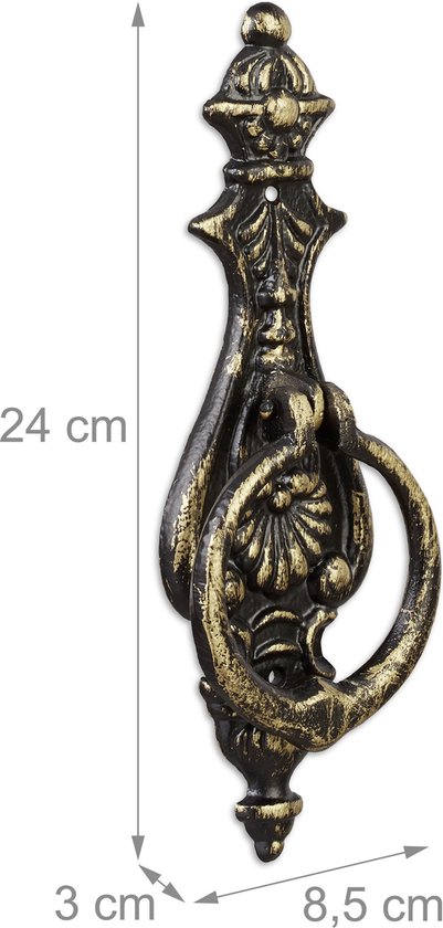 Relaxdays 4x deurklopper antiek - gietijzer - alternatief voor deurbel - klopring - brons | bol