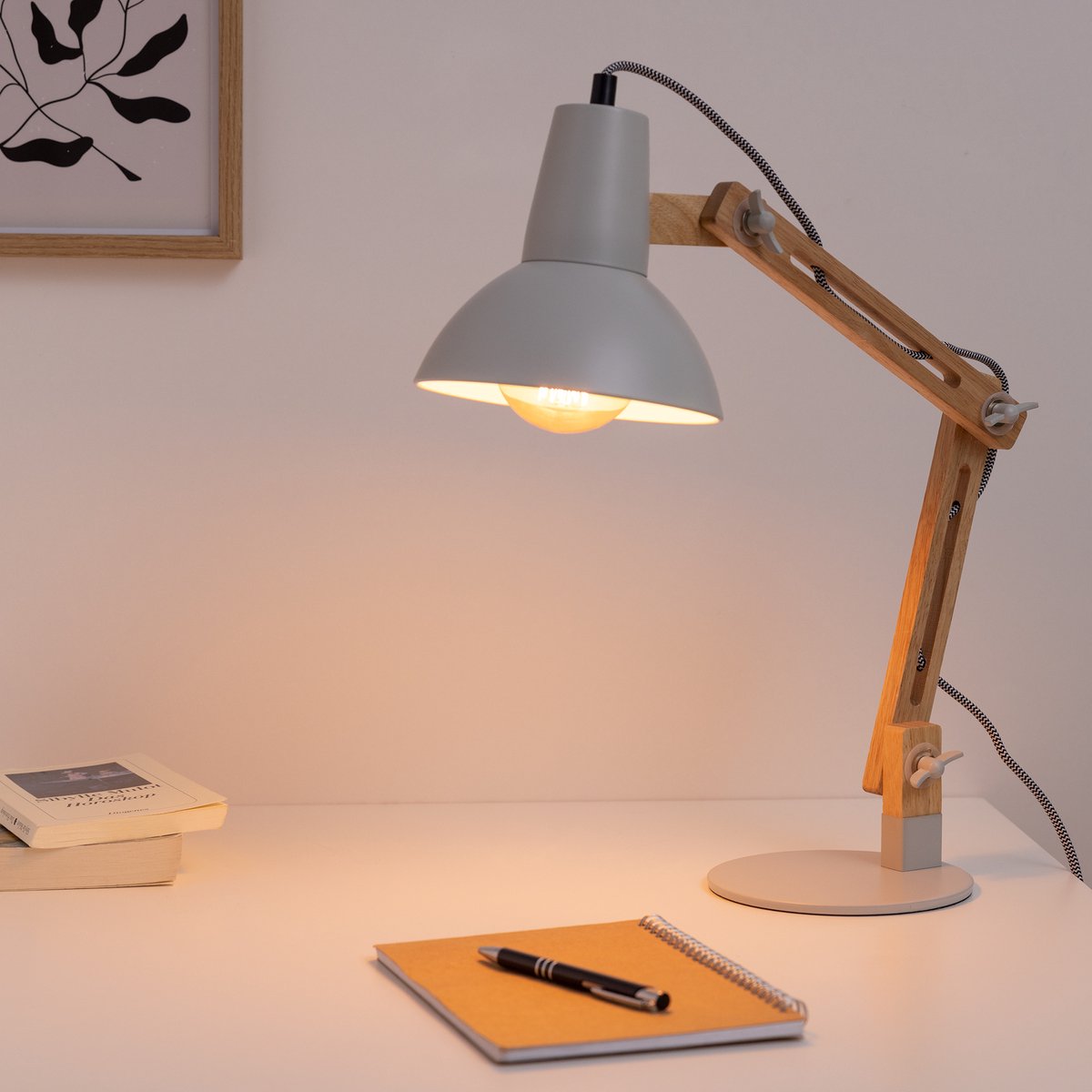 Navaris bureaulamp met houten standaard - Design lamp - Retro tafellamp ...