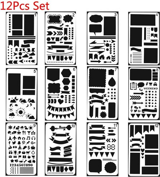12 Stuks Tekensjabloon Set - Hobbysjabloon - Template - Tekenen | bol.com