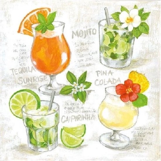 40x stuks Servetten van 4 cocktails 3-laags 33 x 33 cm - Feestartikelen ...
