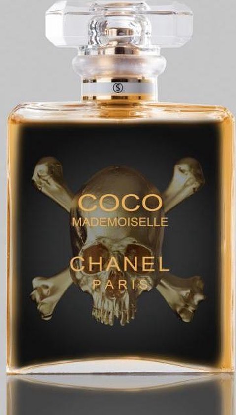 60 x 80 cm - glasschilderij met metaalfolie - Coco Chanel - Skull Gold ...