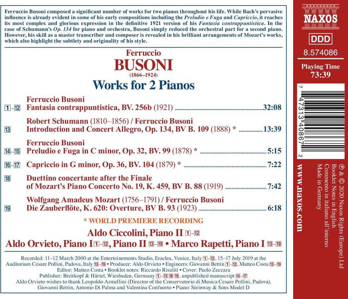 Aldo Orvieto, Aldo Ciccolini, Marco Rapetti - Busoni: Works For Two ...