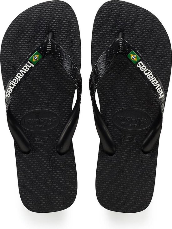 Havaianas Brasil Logo Unisex Slippers - Black/Black - Maat 37/38 | bol.com