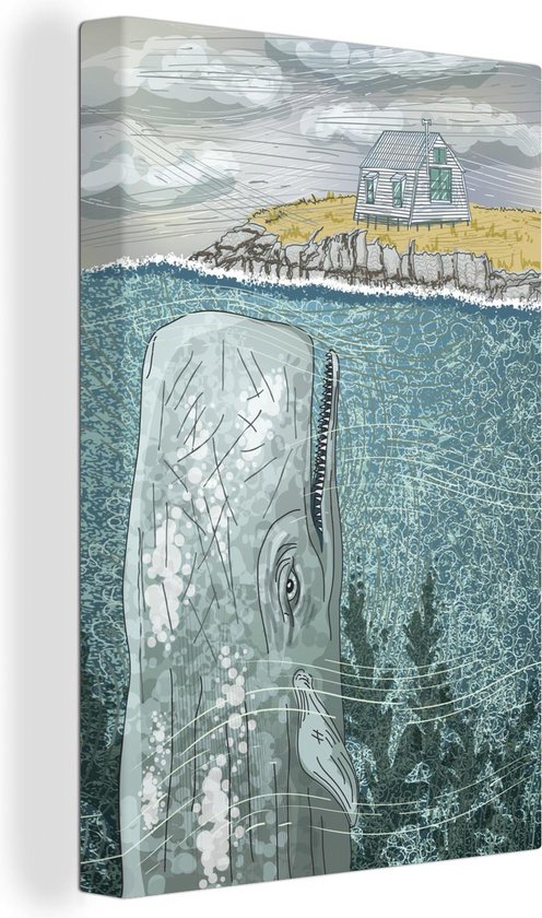 Canvas Schilderij Een illustratie van een gigantische walvis onder een ...