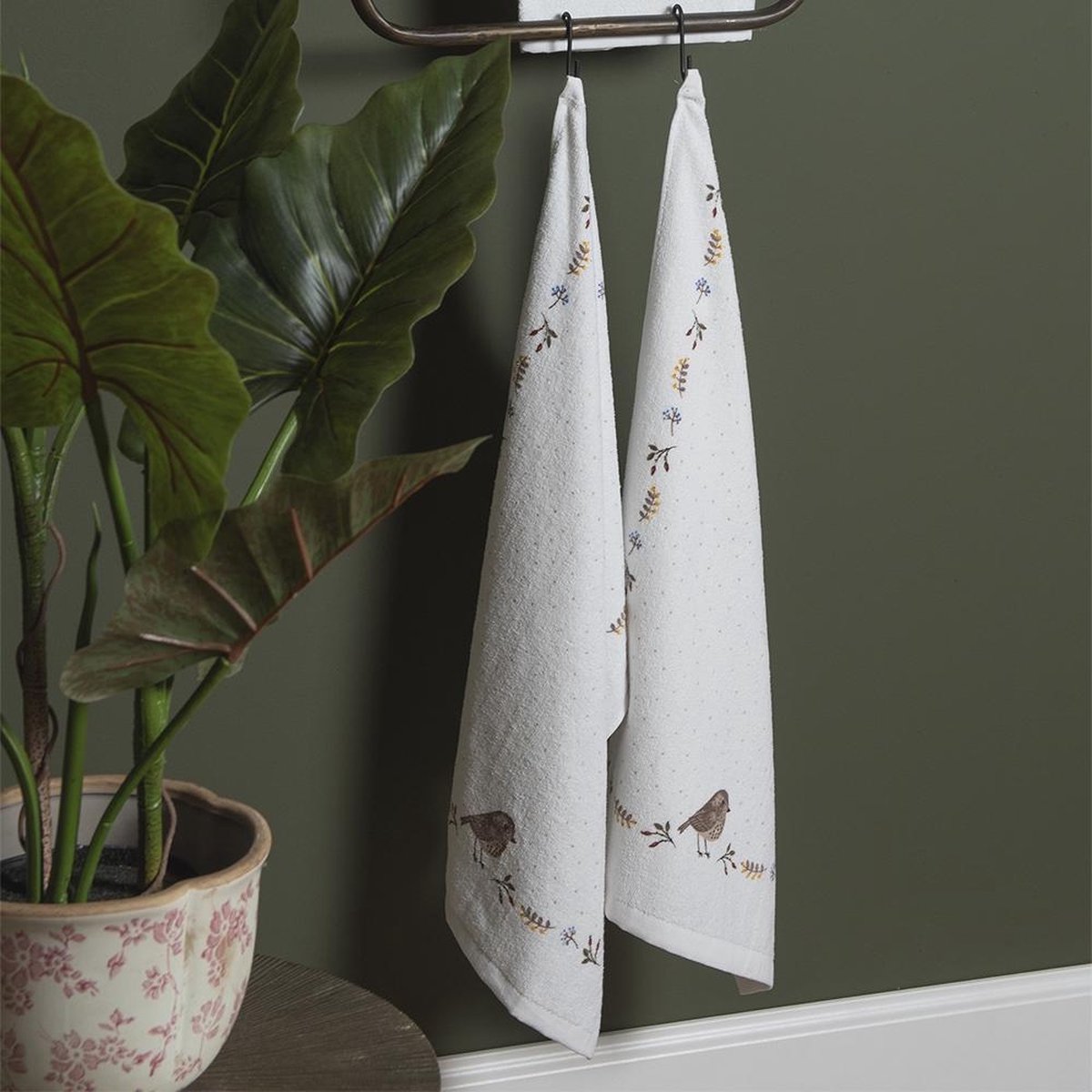 Clayre & Eef Gastendoekje 40*66 cm Bruin Beige Katoen Vogel Toilet ...