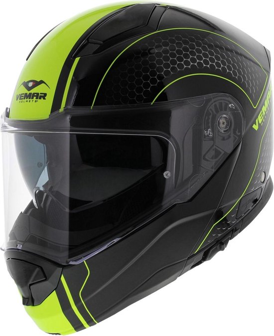 Vemar Sharki systeemhelm motorhelm Hive glans zwart fluo geel XS | bol.com
