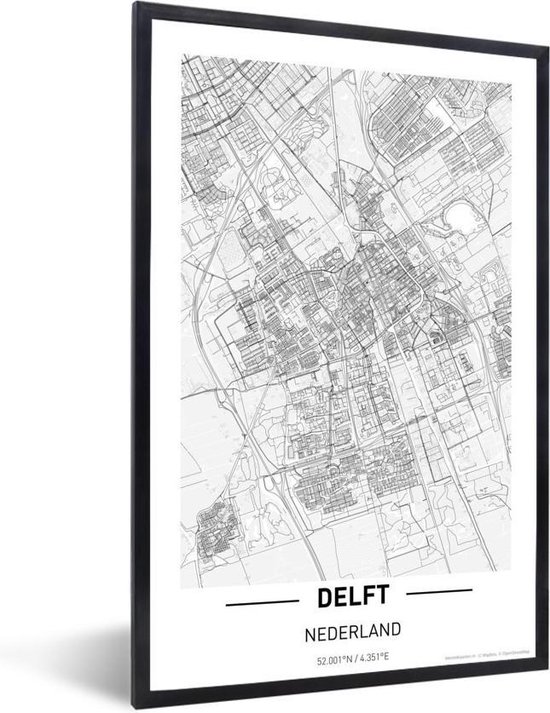 Fotolijst incl. Poster - Stadskaart Delft - 40x60 cm - Posterlijst ...