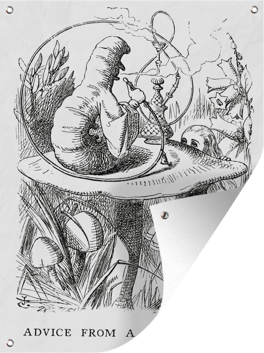 Tuin decoratie Vintage tekening Alice en de rups - zwart wit - 30x40 cm ...