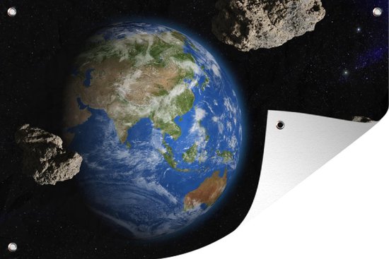 Tuinposters buiten De aarde omringt door meteoren - 90x60 cm | bol.com