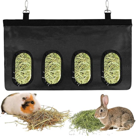Opknoping Konijn Hooi Feeder Bag 4 Gaten Zwart, Automatische Hooi ...