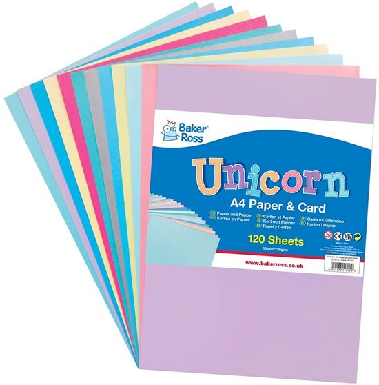 Groot Pakket A4 Papier en Karton in 8 Unicorn Kleuren ...