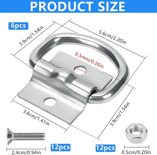 6pcs lashing rings - D-ring lashing eyes - 500kg load capacity - 12 ...