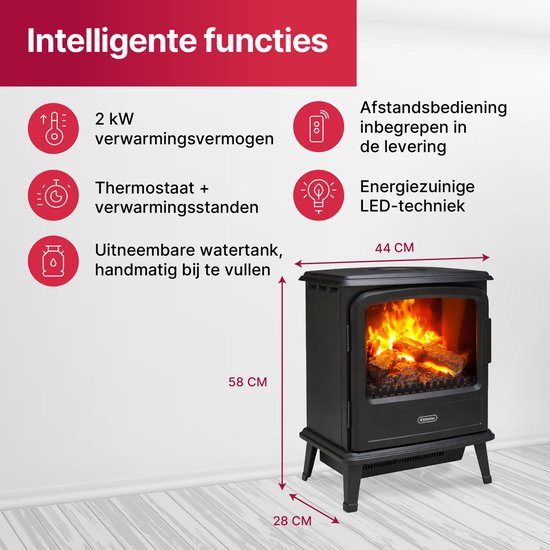 Dimplex Evandale Sfeerhaard - Waterdamp, Optimyst 3D-vlameffect, 2 kW ...