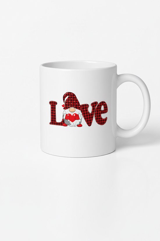 Valentijn Love Mok met Kabouter en Rood Plaid Patroon - Uniek Cadeau ...