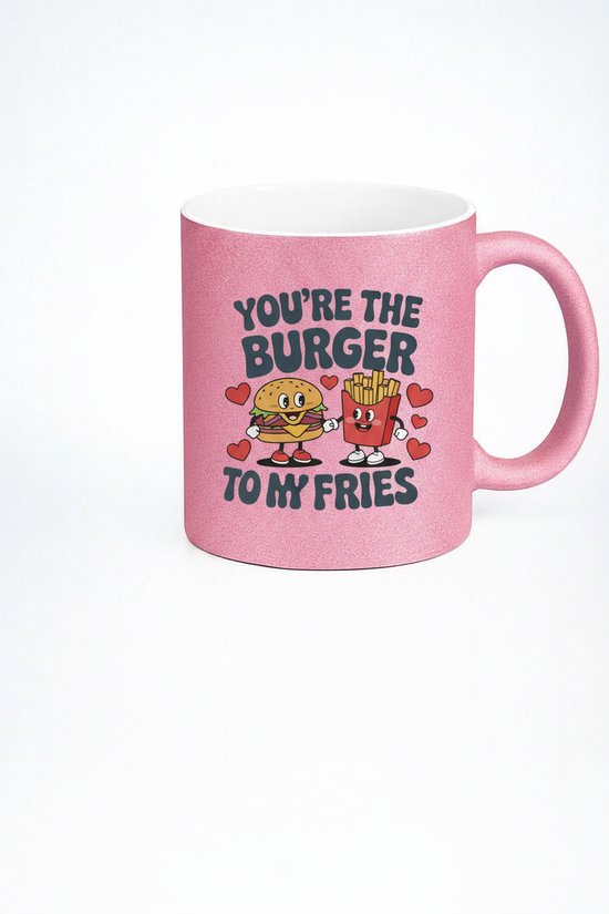 Roze Glitter Mok 'You're The Burger To My Fries' - Hamburger Friet ...
