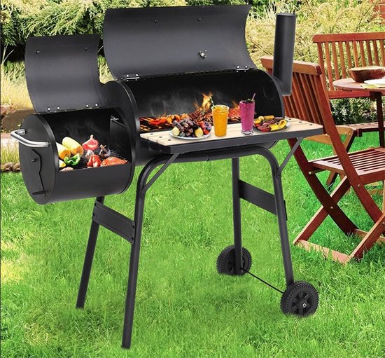 Grote Houtskool Barbecue met Roker – 2-in-1 BBQ & Smoker – Met Deksel ...