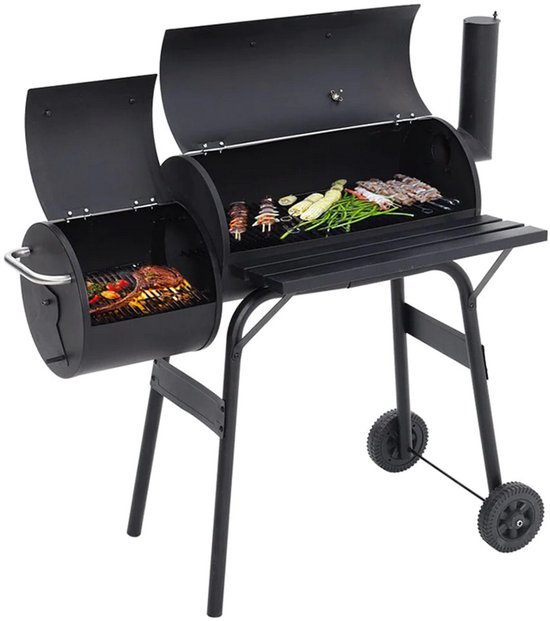 Grote Houtskool Barbecue met Roker – 2-in-1 BBQ & Smoker – Met Deksel ...