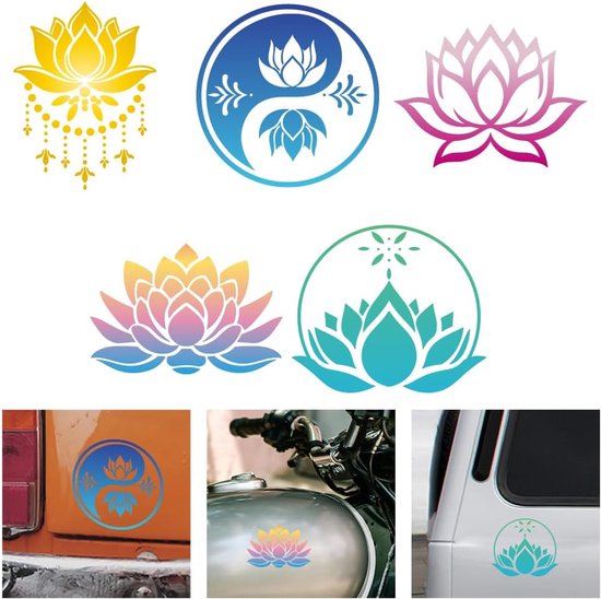 5 Styles Lotus Flower Vinyl Decal Stickers - Kleurrijke Lotus ...