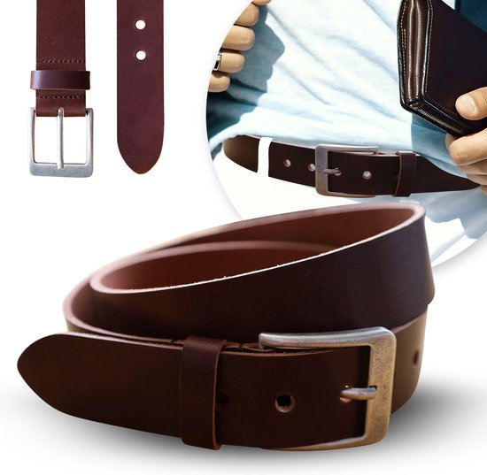 Bruine Leren Riem Heren – Riemmaat 115 - Totale riemlengte 130 CM ...