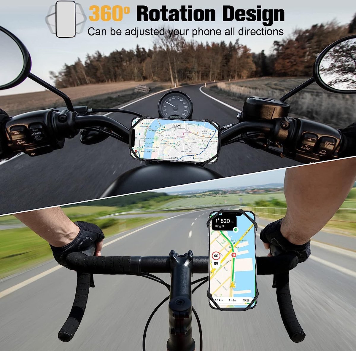 Mobiele telefoonhouder voor fiets, universele siliconen telefoonhouder ...