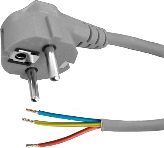 Netsnoer met schuko stekker haaks 3 meter grijs 1,5 mm2 | bol.com