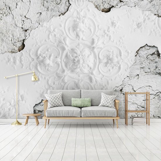 Fotobehang - Vlies Behang - Bas-reliëf in oude betonnen muur - 312 x ...