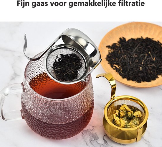 Theezeef met handvat en lekbakje - 2 stuks - Theezeefje voor losse thee ...