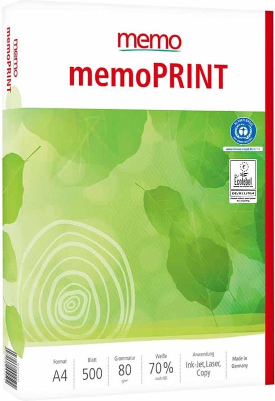 Gerecycled A4 Papier MemoPrint – Natural 70% wit | Inhoud: 500 stuks | bol