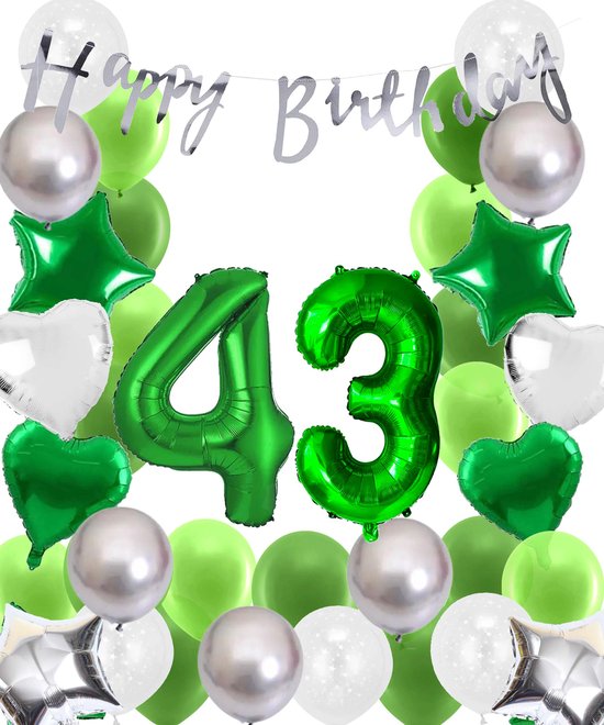 Snoes Ballonnen 43 Jaar Wit Groen Zilver Mega Ballon - Compleet ...