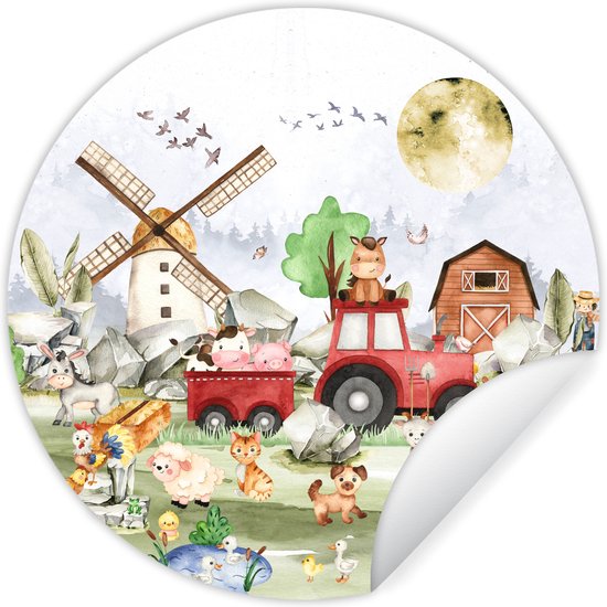 Behangcirkel kinderkamer - Waterverf - Boerderij - Molen - Dieren ...