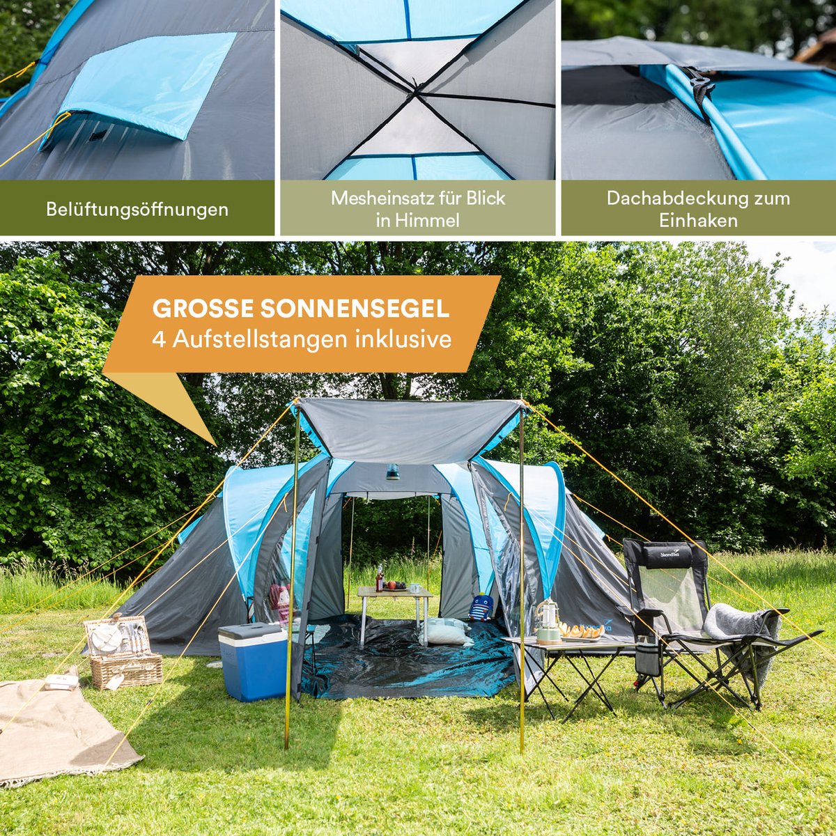 Skandika Hammerfest 6 Plus Tent – Koepeltent - Campingtent 6 personen, 2 m stahoogte,... | bol