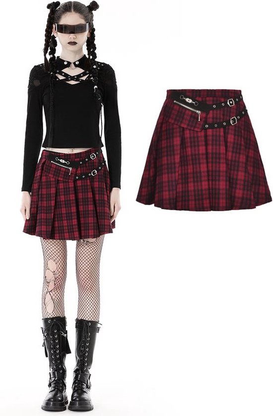 Dark in Love Korte rok -M- Punk plaid pleated Rood | bol.com