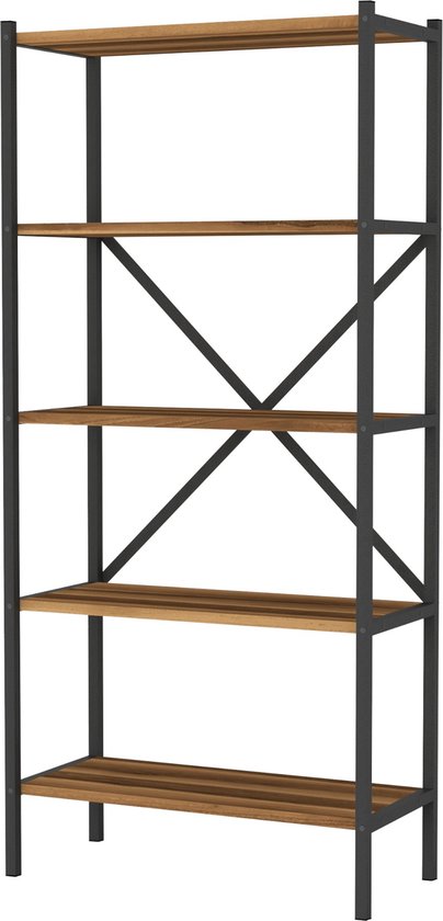 Staand rek Branca - 160x66x34 cm - Walnootkleurig en Antraciet ...