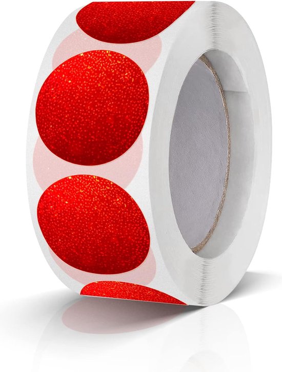 500 stuks ronde glitter stickers, 25 mm, kleurcodering, rood ...