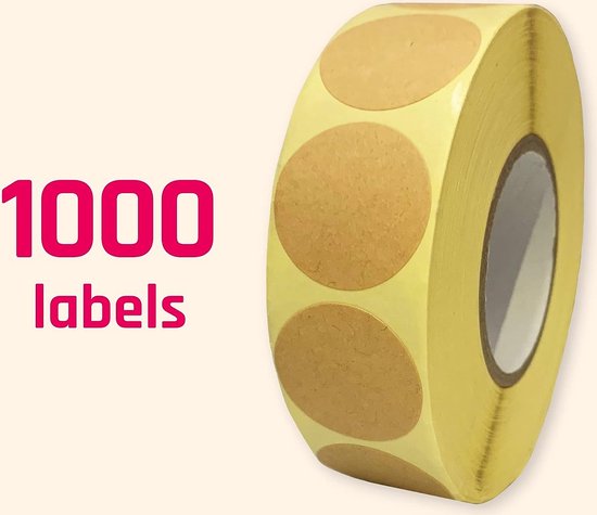 25 mm stickers, rond, kraftpapier, etiketten, 1000 stuks | bol.com