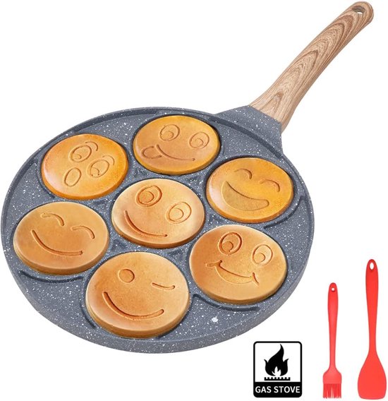 Pannenkoekenpan Non-stick Pannenkoek Maker 7 Gaten Smiley Gezichten ...