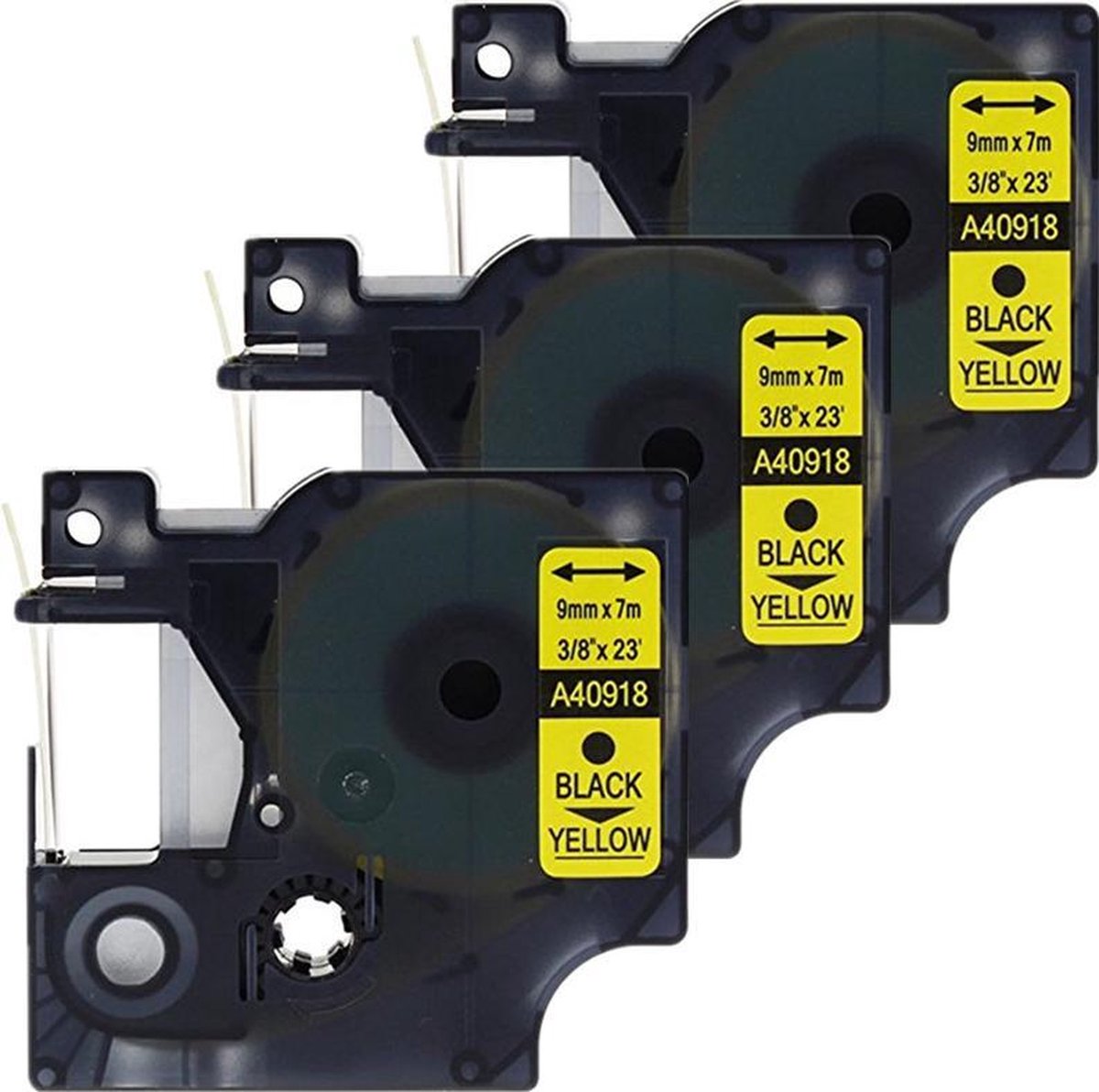 3x D1 standaard compatible labels Dymo 40918 Zwart op geel / 9mm x 7m ...