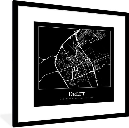 Fotolijst incl. Poster - Kaart - Delft - Plattegrond - Stadskaart ...