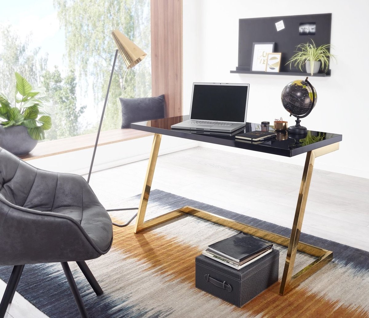 Industrieel Bureau- Mat zwart - Goud | bol.com