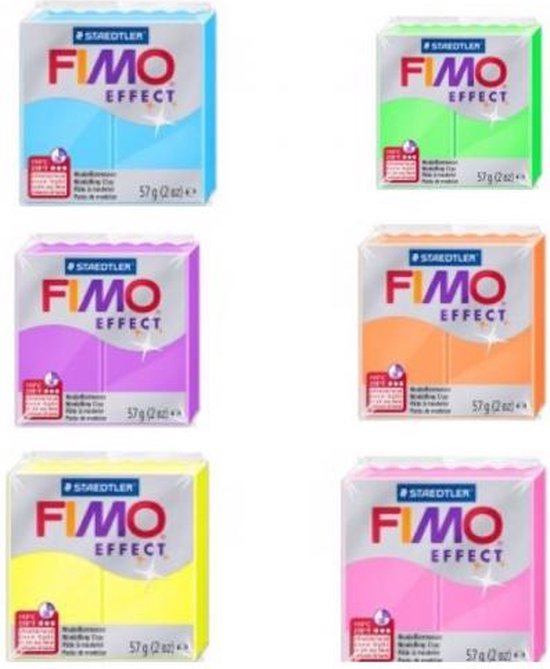 Fimo klei soft effect mix neon 6x pakjes van 57gram | bol