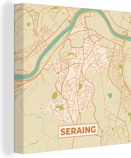 Canvas Schilderij Vintage - Kaart - Seraing - Plattegrond - Stadskaart ...