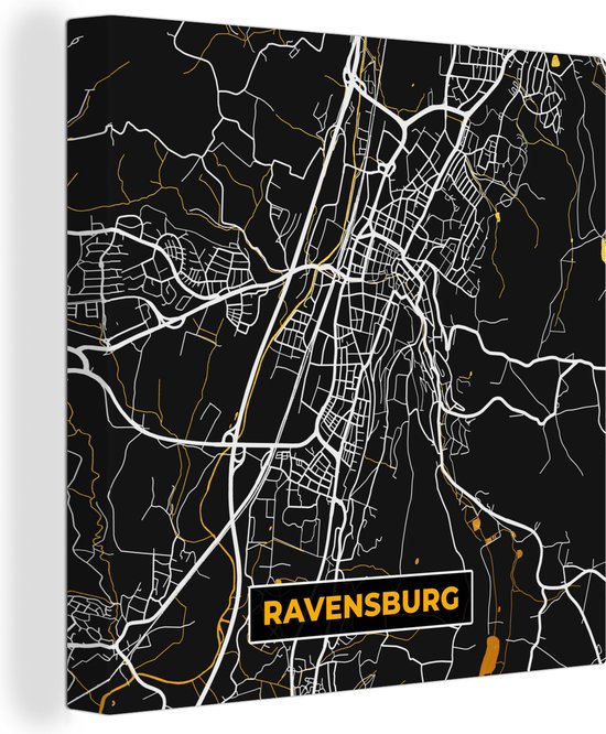 Canvas Schilderij Black and Gold – Stadskaart – Ravensburg – Duitsland ...