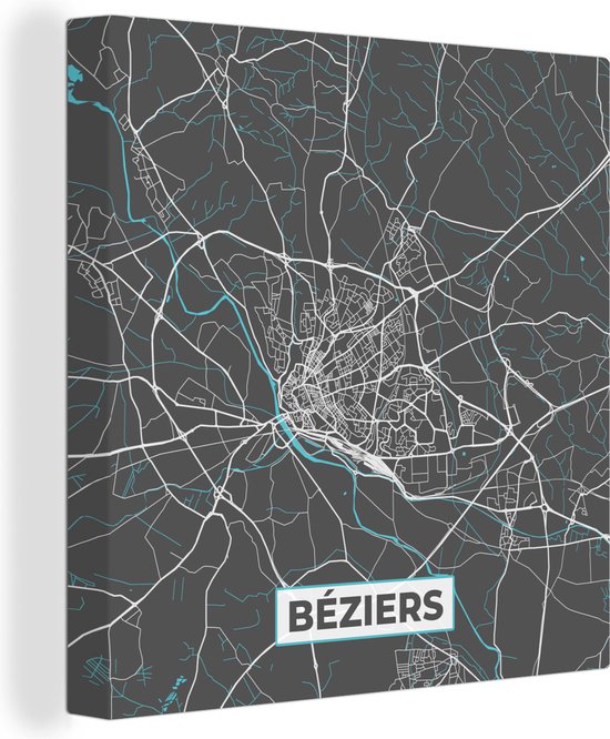 Toile Peinture Béziers - Carte - France - Carte - Plan de Ville - 90x90 ...