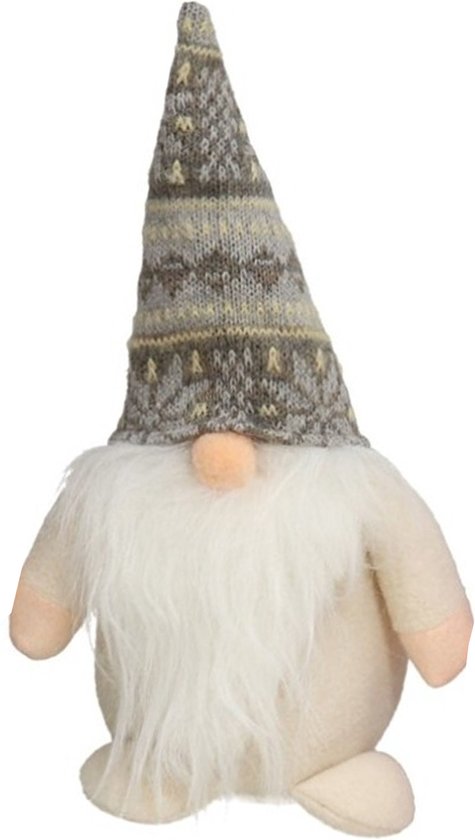 Pluche gnome/dwerg/kabouter decoratie pop/knuffel kleding creme en muts ...