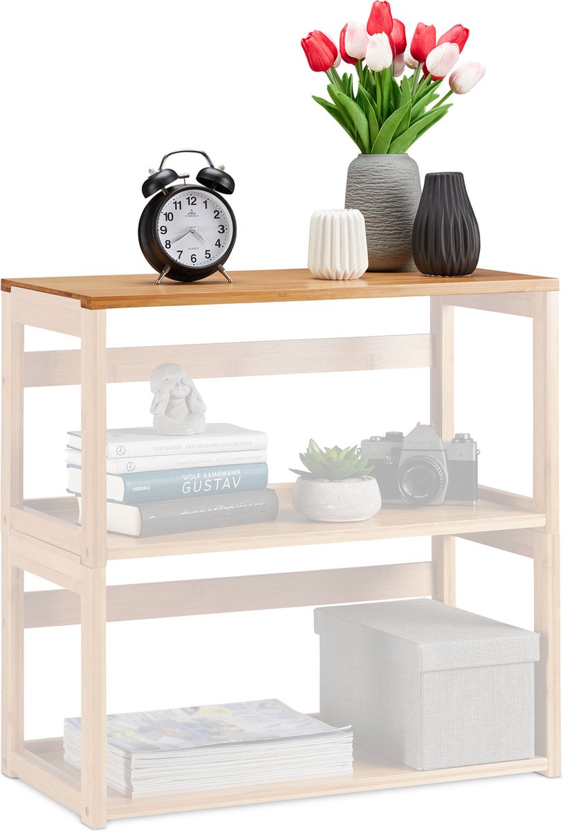 Relaxdays Stapelbaar Rek (bovenste plank) - Opbergrek - Bamboe rek ...