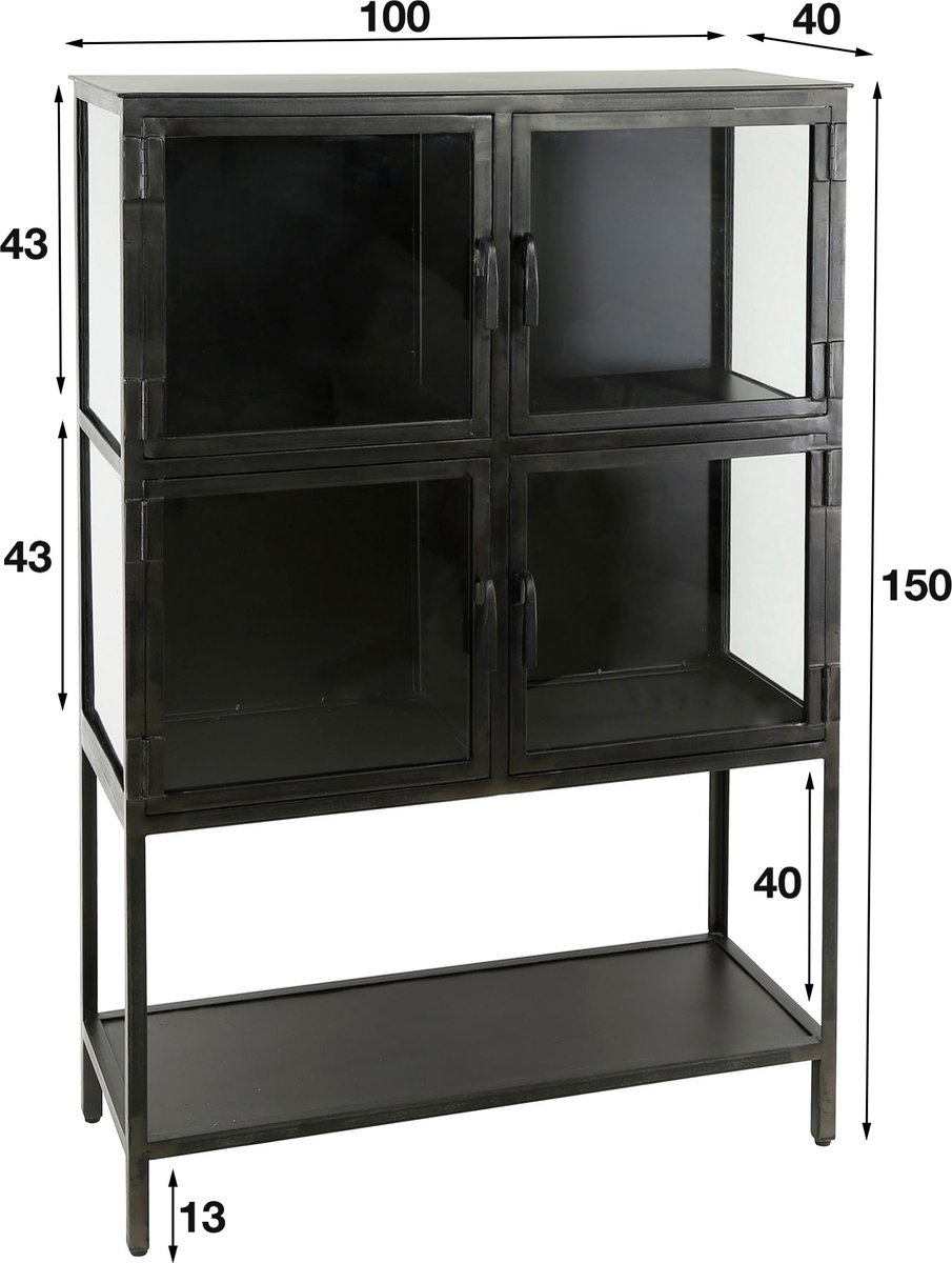 Wandkast Zwart - Metaal - 4 Deuren - Open Vak - Kast Ruff - Giga Meubel ...